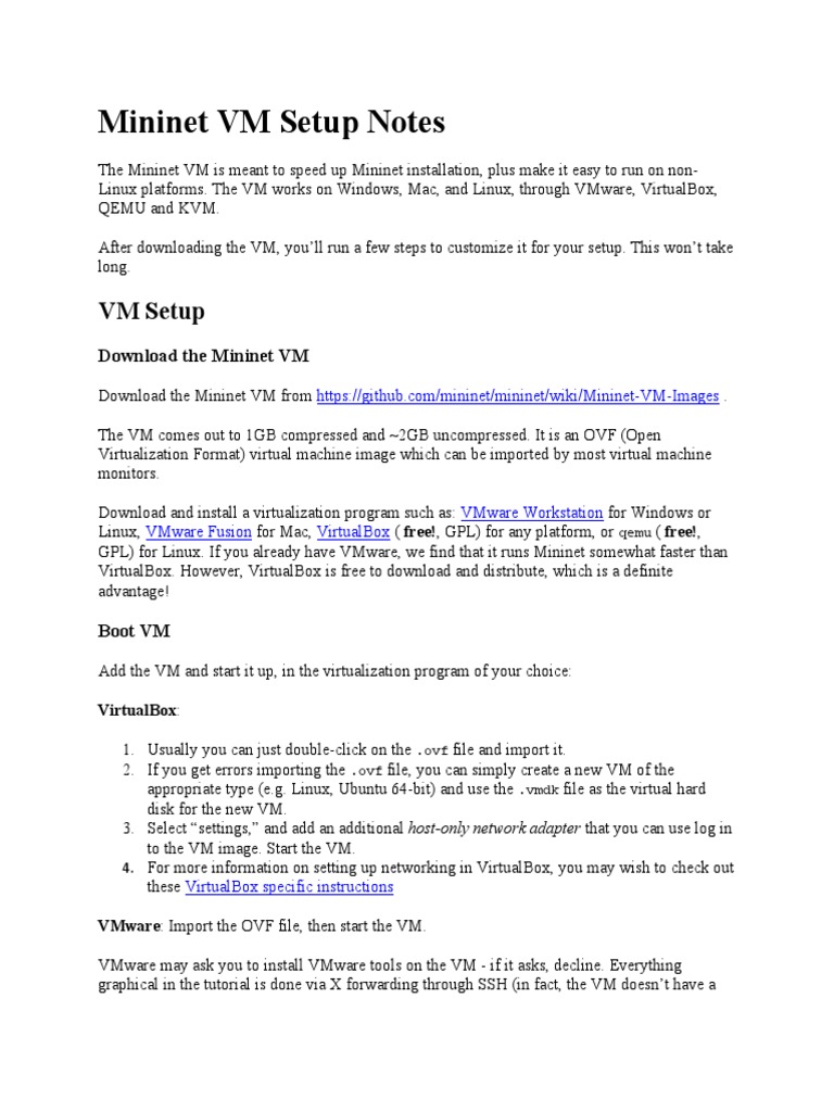 Mininet VM Setup Notes | PDF | Virtual Machine | Virtualization