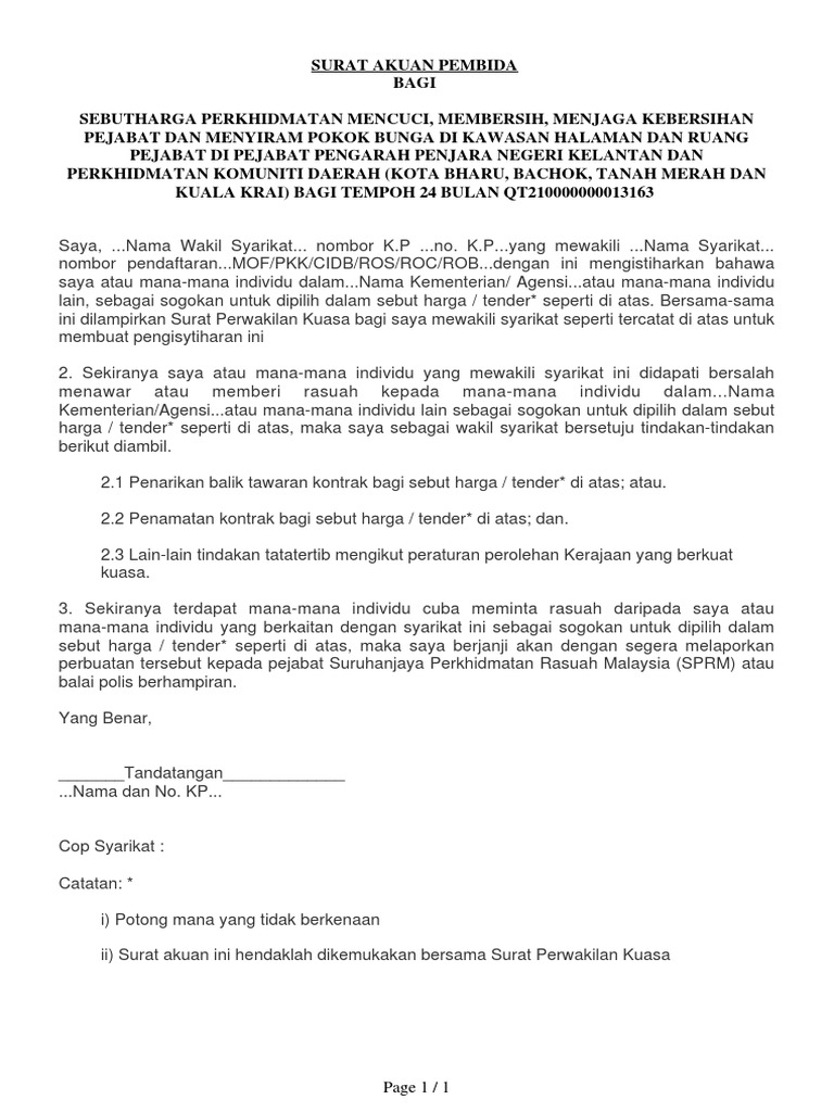 02 Sampel Surat Akuan Pembida | PDF