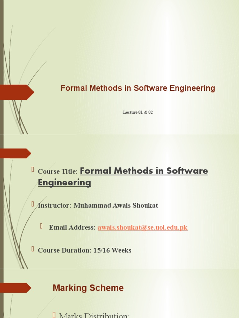 Formal Methods in Software Engineering: Lecture 01 & 02 | PDF | Formal ...