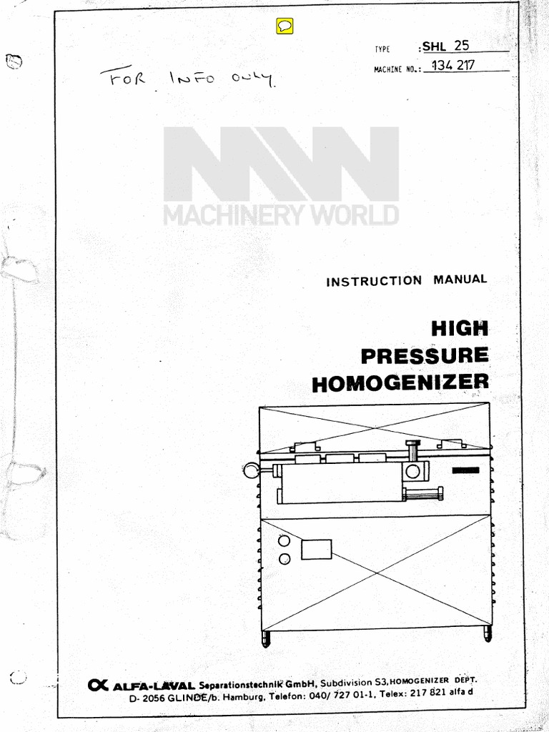 Alfa Laval SHL25 Homogeniser | PDF