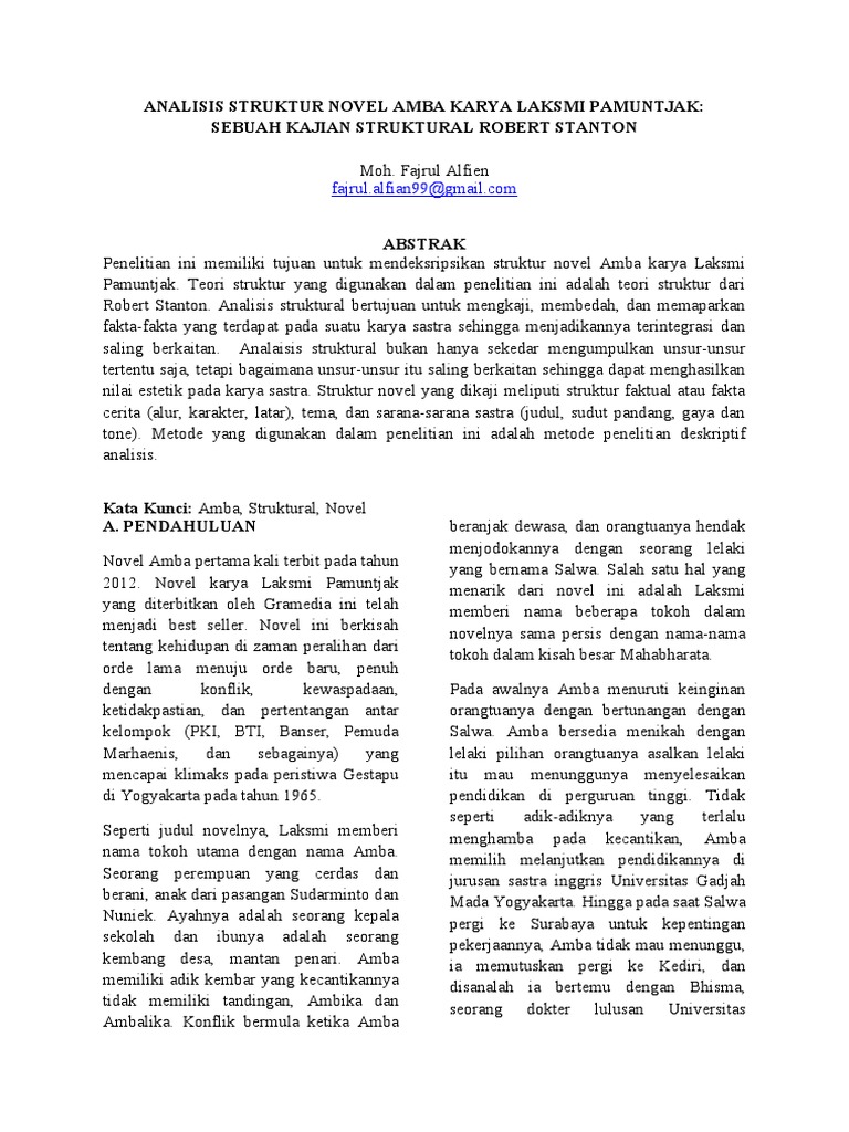 Analisis Struktur Novel Amba Karya Laksmi Pamuntjak | PDF