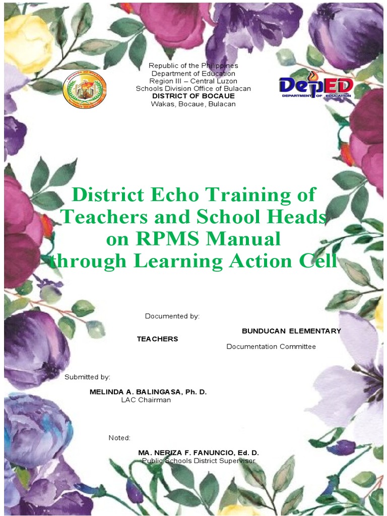 District Echo Training of Teachers and School Heads On RPMS Manual Through Learning Action Cell ...