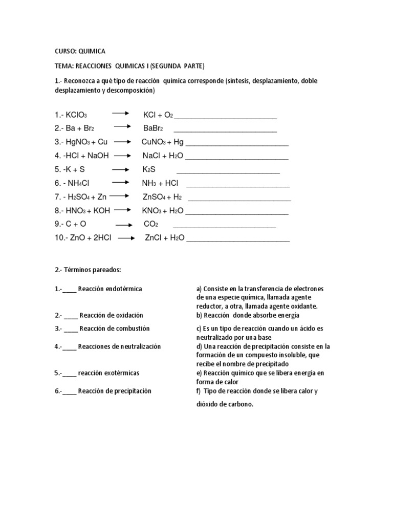 Qui Mica: Ejercicios de Reacciones | PDF