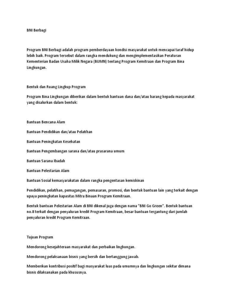 BNI Berbagi | PDF | Bisnis | Pengelolaan Keuangan & Uang