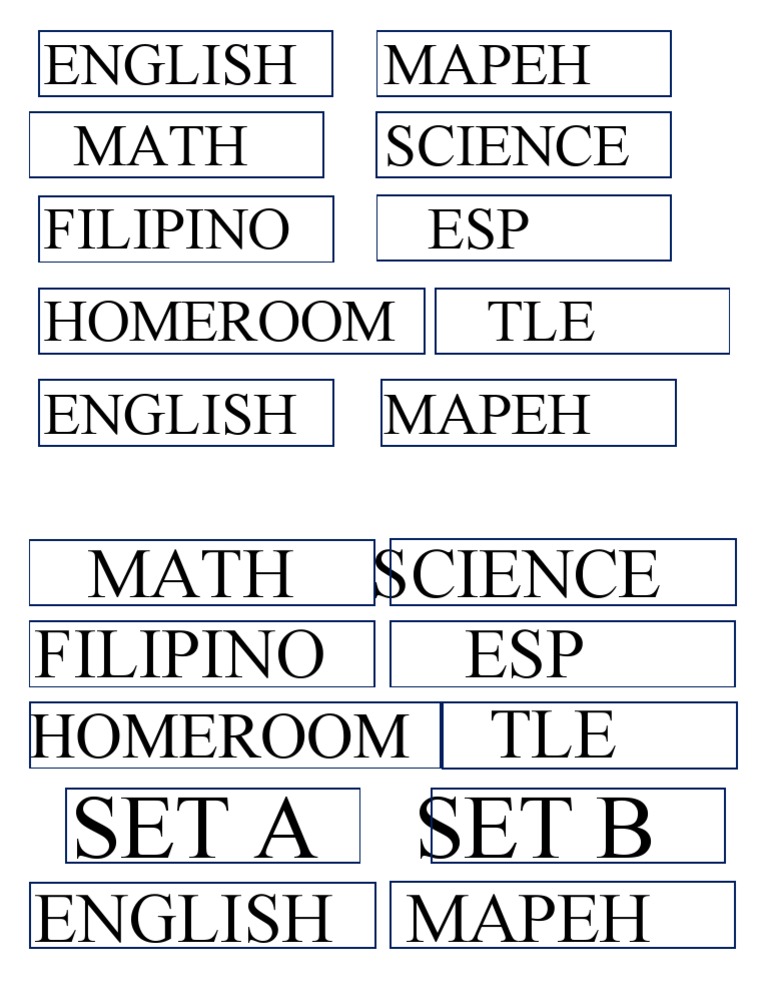 English Mapeh Math Science Filipino Esp Homeroom TLE English Mapeh | PDF