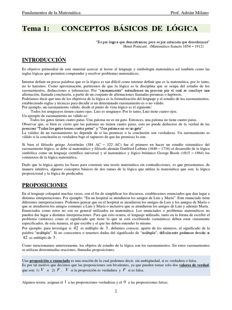 01 Conceptos Basicos de Logica | PDF | Proposición | Si y solo si