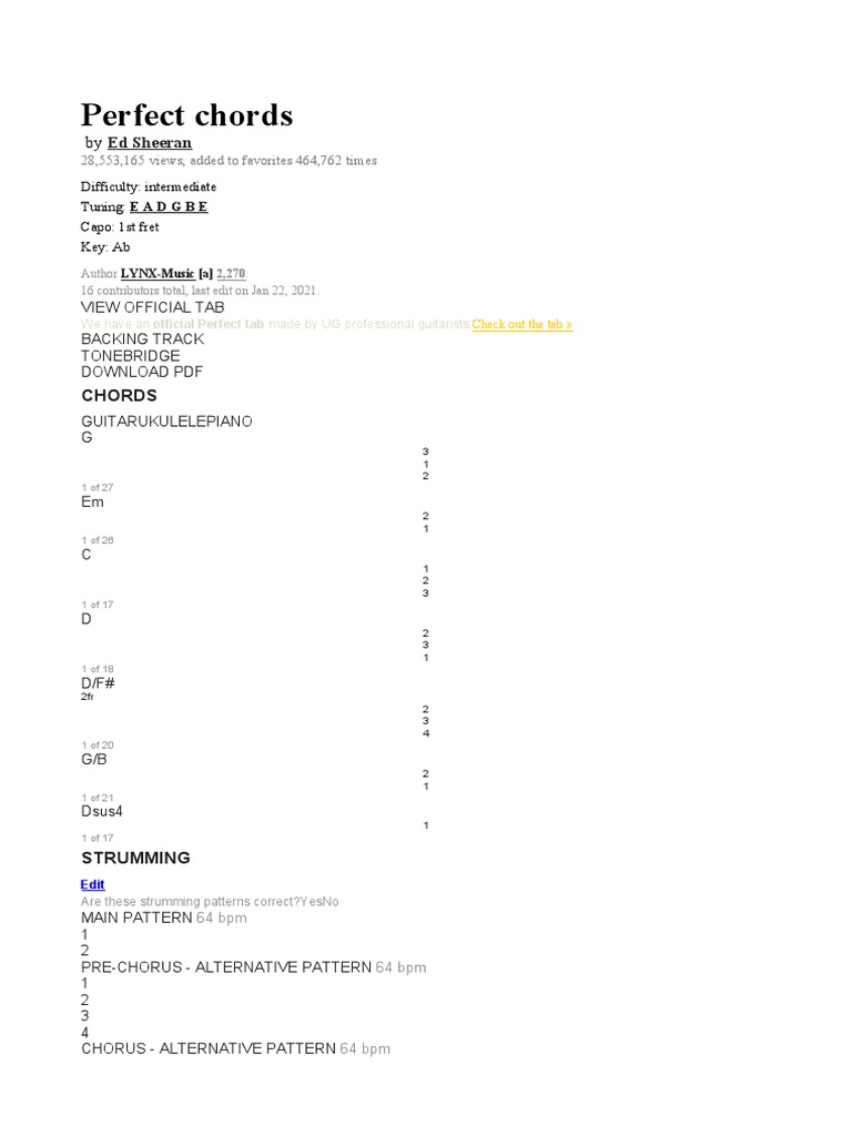 Ed Sheeran's Perfect Guitar Chords | PDF | Song Structure | Elements Of ...