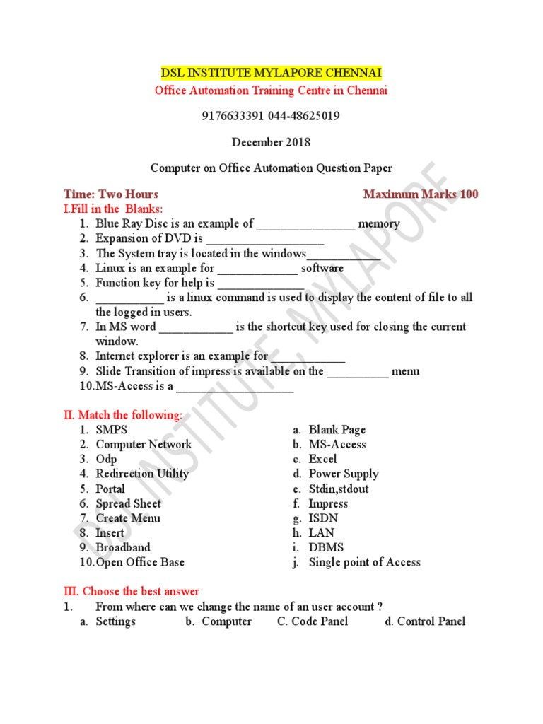 Office Automation Question Paper 2023 | PDF | Computer File ...