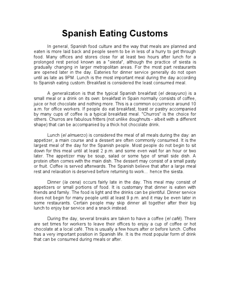 Culture - Spanish Eating Customs | PDF | Meal | Lunch