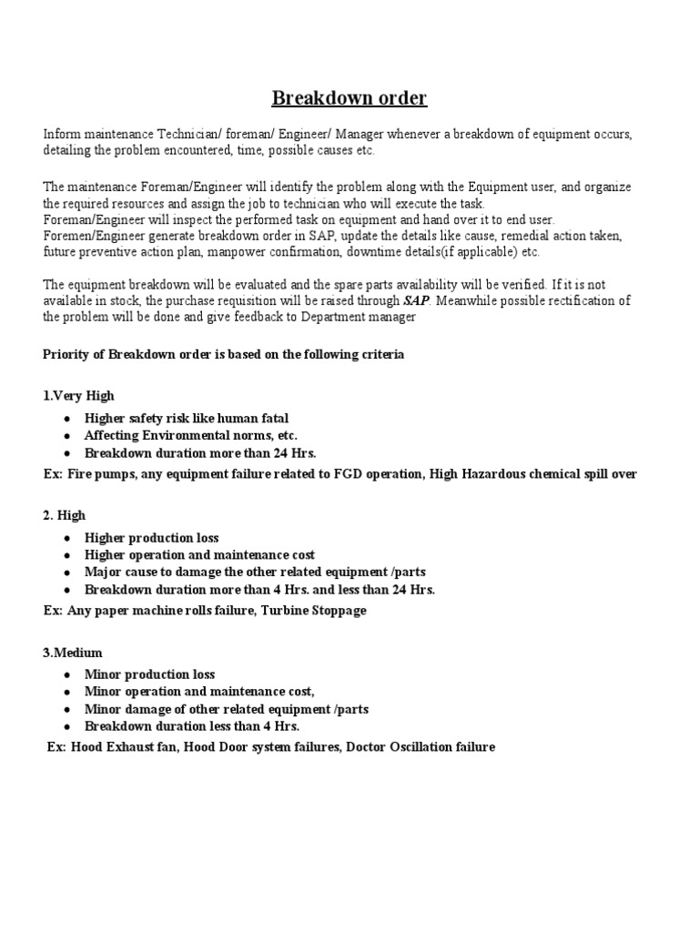 Breakdown Order | PDF | Technology & Engineering