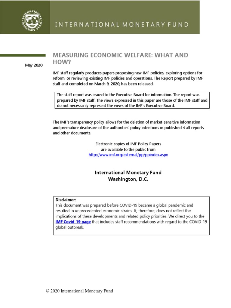Measuring Economic Welfare: What and How?: International Monetary Fund ...