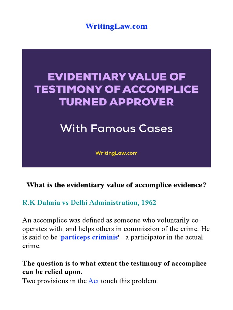 What Is The Evidentiary Value of Accomplice Evidence | PDF | Evidence ...