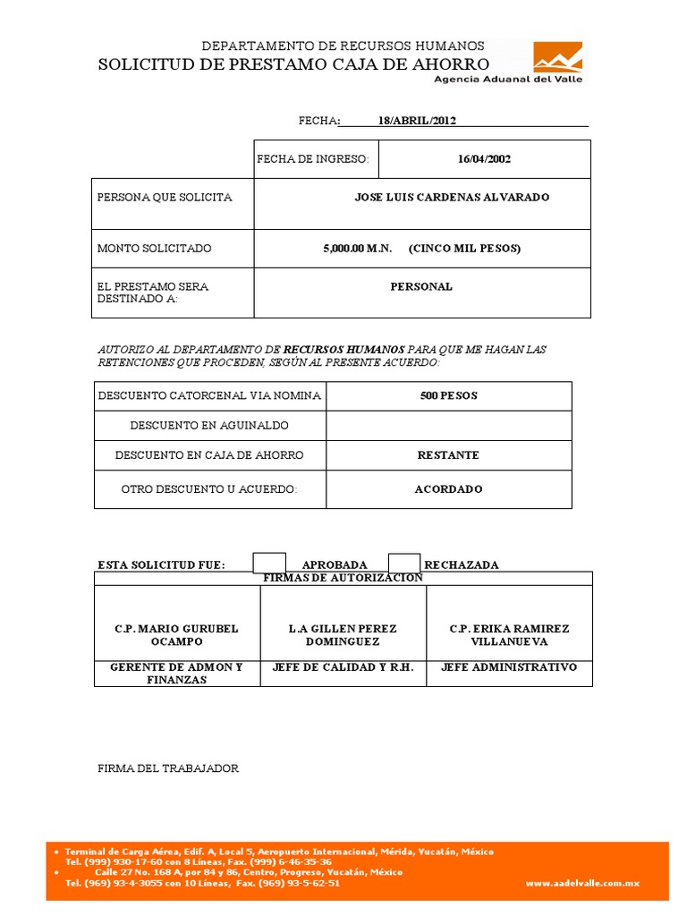 Formato Prestamo Caja de Ahorro | PDF