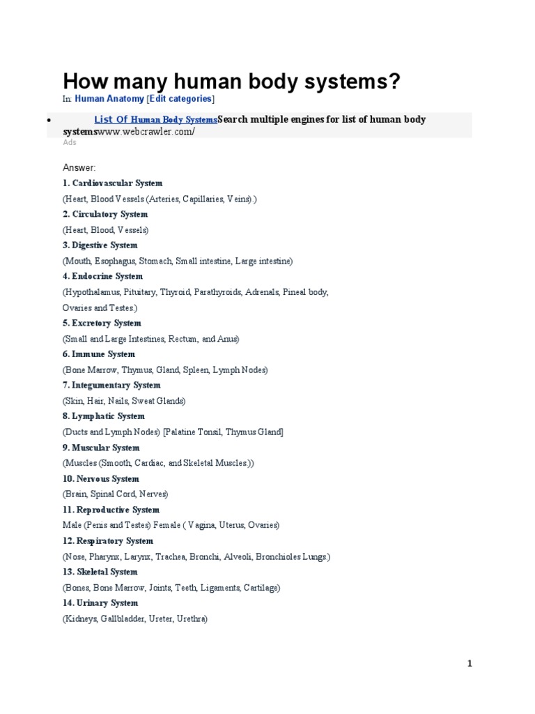 How Many Human Body Systems | PDF | Human Body | Animal Anatomy