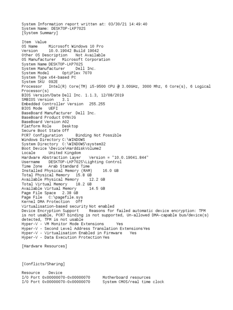 System Information 30-3-2021 | PDF | Ip Address | Internet Protocol Suite