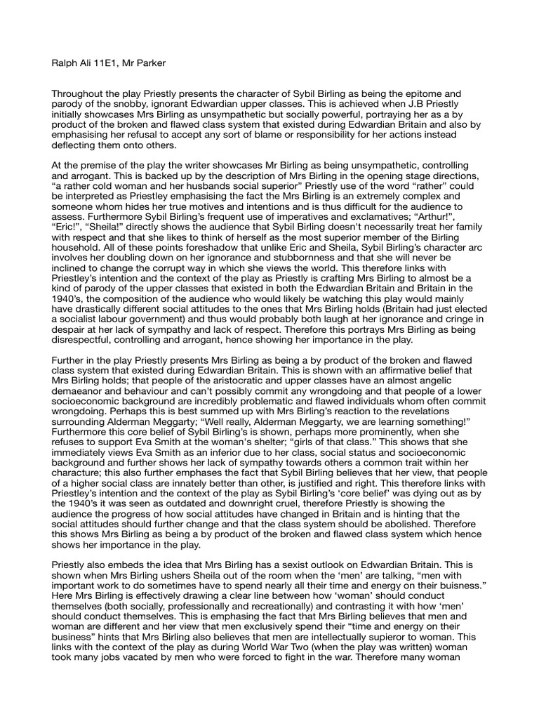 Inspector Calls Exam Edexcel GCSE English | PDF