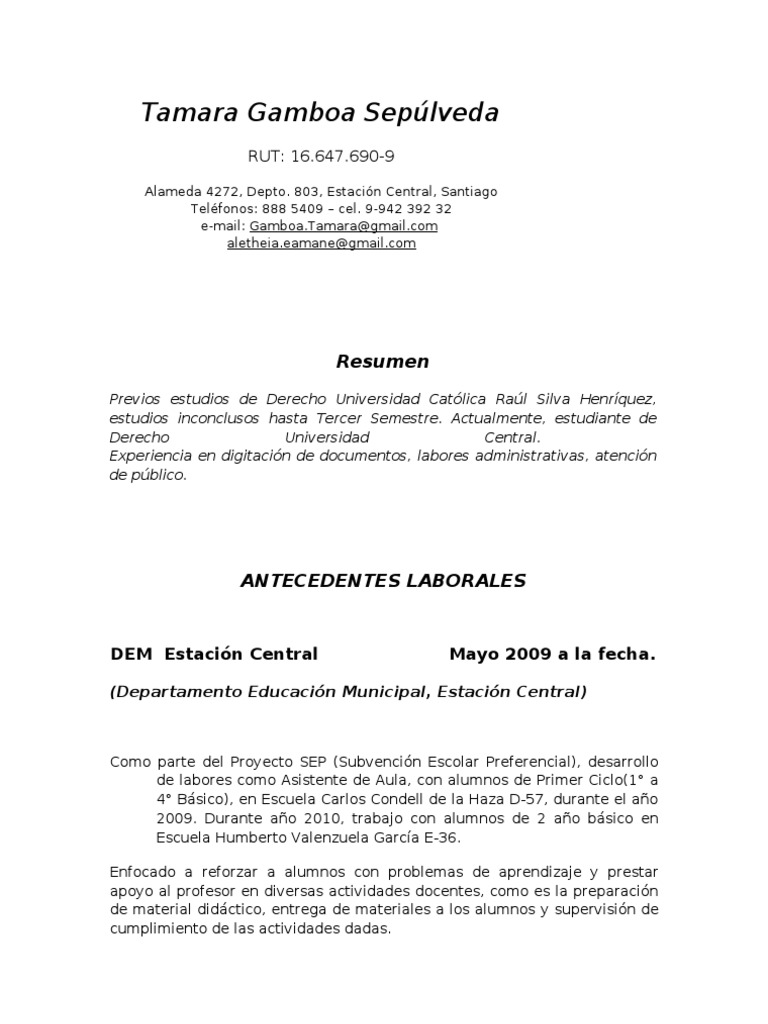 CV - Tamara Gamboa | PDF | Informática | Educación avanzada
