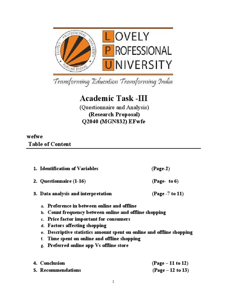 Academic Task - Iii: (Research Proposal) Q2040 (Mgn832) Efwfe Wefwe Table of Content | PDF ...