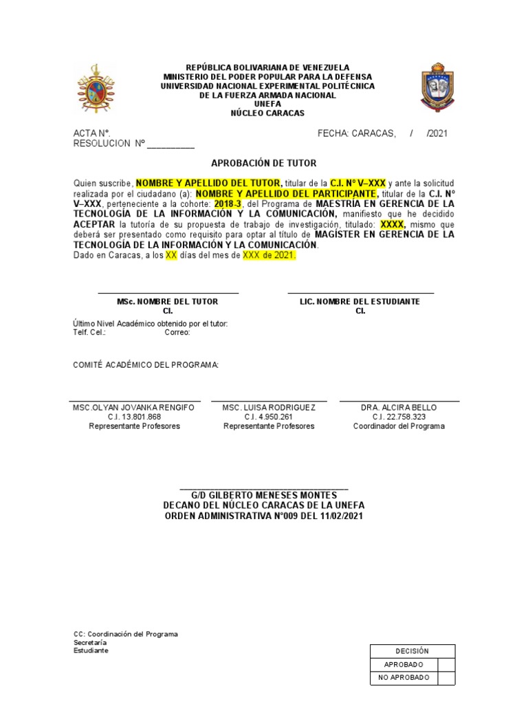 Formato Aprobación de Tutor 2021 | PDF