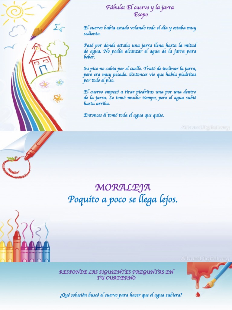 El Cuervo y La Jarra para Grado Primero | PDF | Artes del Lenguaje y ...