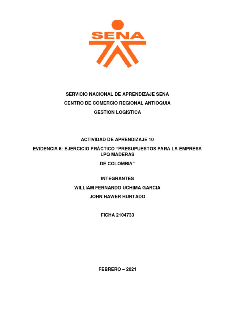 Evidencia 6 Ejercicio Practico Presupuestos para La Empresa LQP Maderas de Colombia | PDF ...
