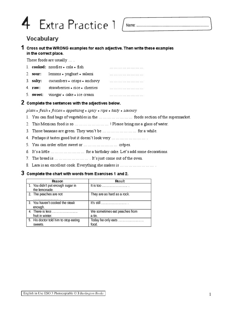 Extra Practice Unit 4 | PDF | Foods | Cuisine