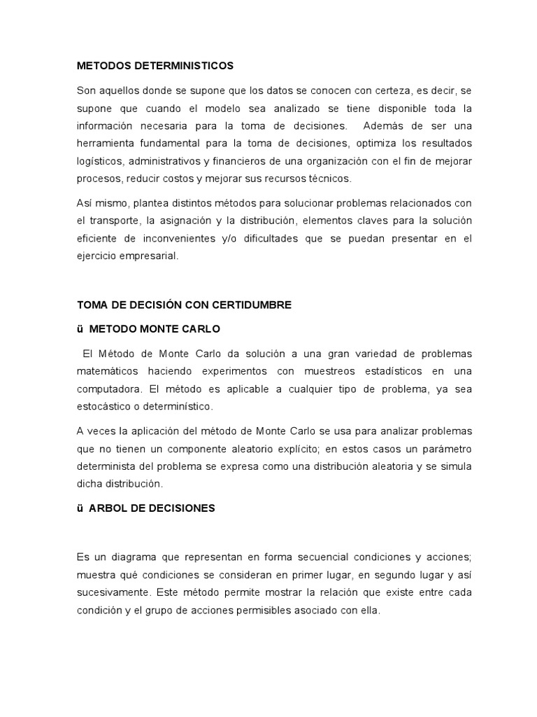 Metodos Deterministicos | PDF | Método Monte Carlo | Toma de decisiones