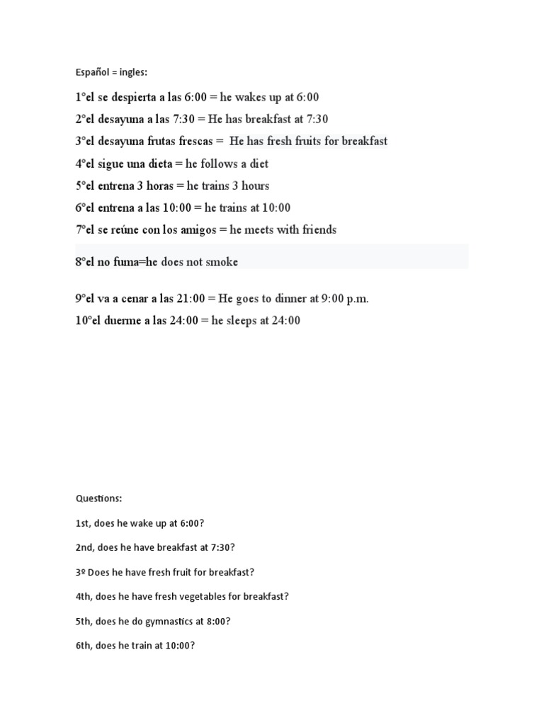 Daily Routine in Spanish and English | PDF