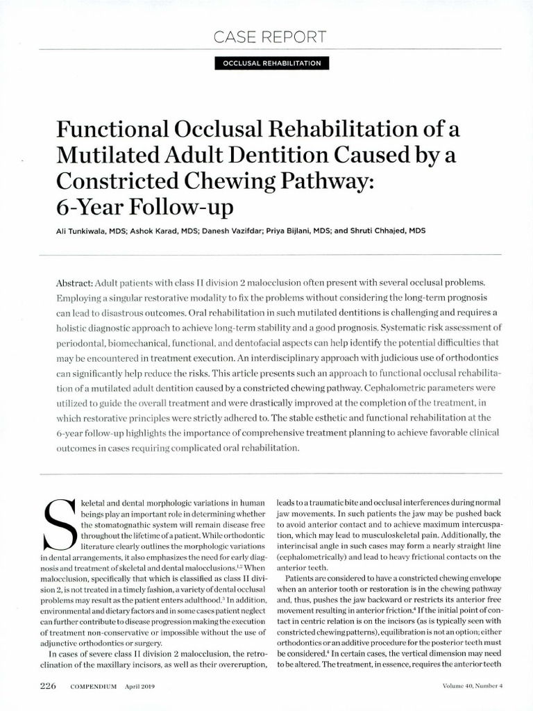 Functional Occlusal Rehabilitation of A Mutilated Adult Dentition ...
