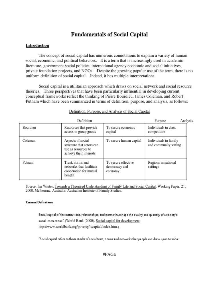 Fundamentals of Social Capital | PDF | Social Capital | Community