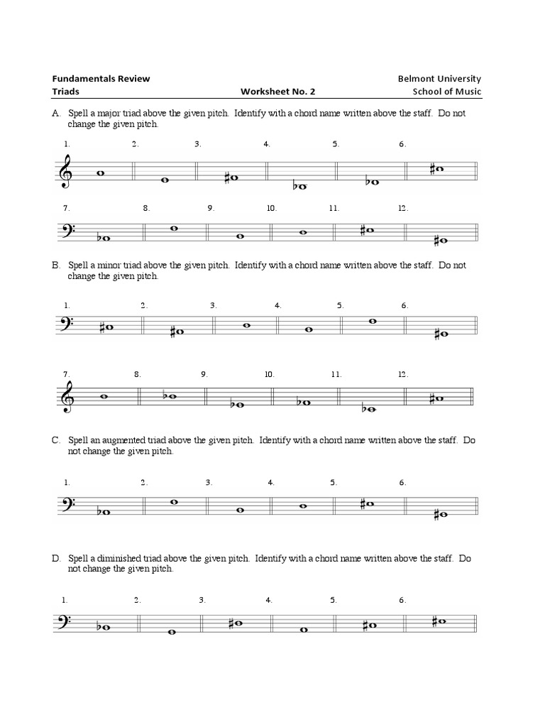 Fundamentals Review Triads Worksheet No. 2: Belmont University School ...
