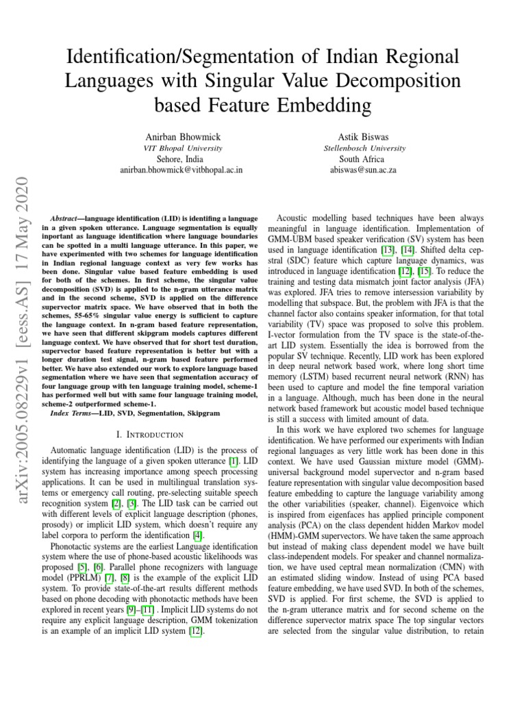 Identification/Segmentation of Indian Regional Languages With Singular Value Decomposition Based ...