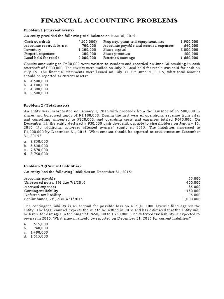 Financial Accounting Problems: Problem I (Current Assets) | PDF ...