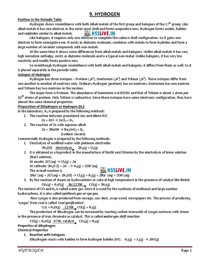 Hydrogen: Position in The Periodic Table | PDF | Ion Exchange | Hydride