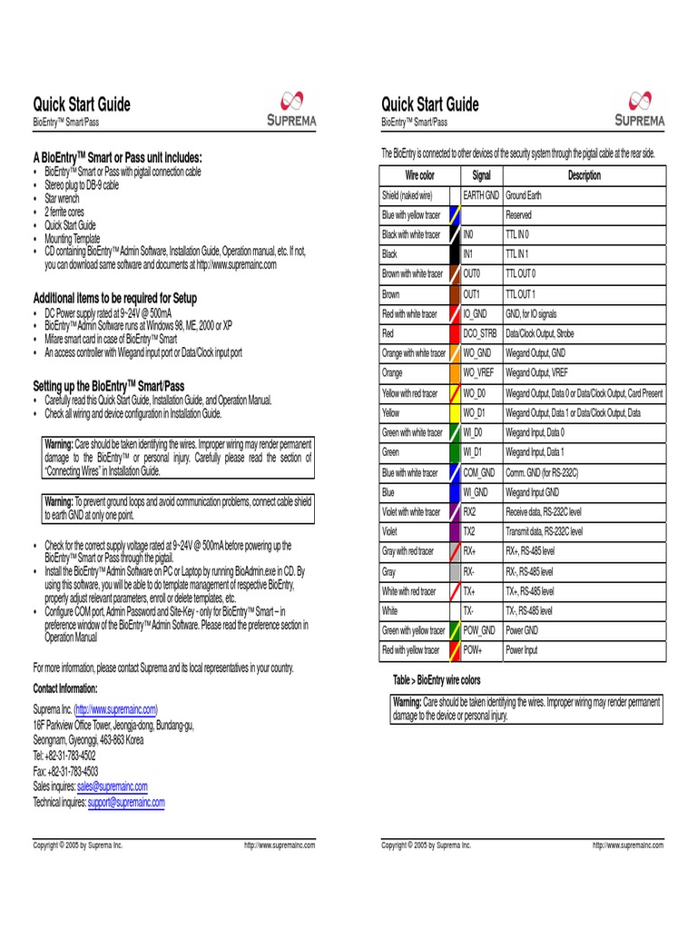 BioEntry QuickStartGuide V1.1 English | PDF | Electrical Wiring | Computing