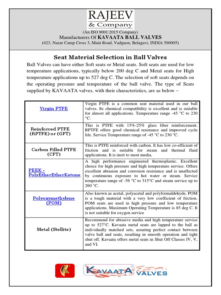 Seat Material Selection in Ball Valves | PDF | Valve | Building Materials