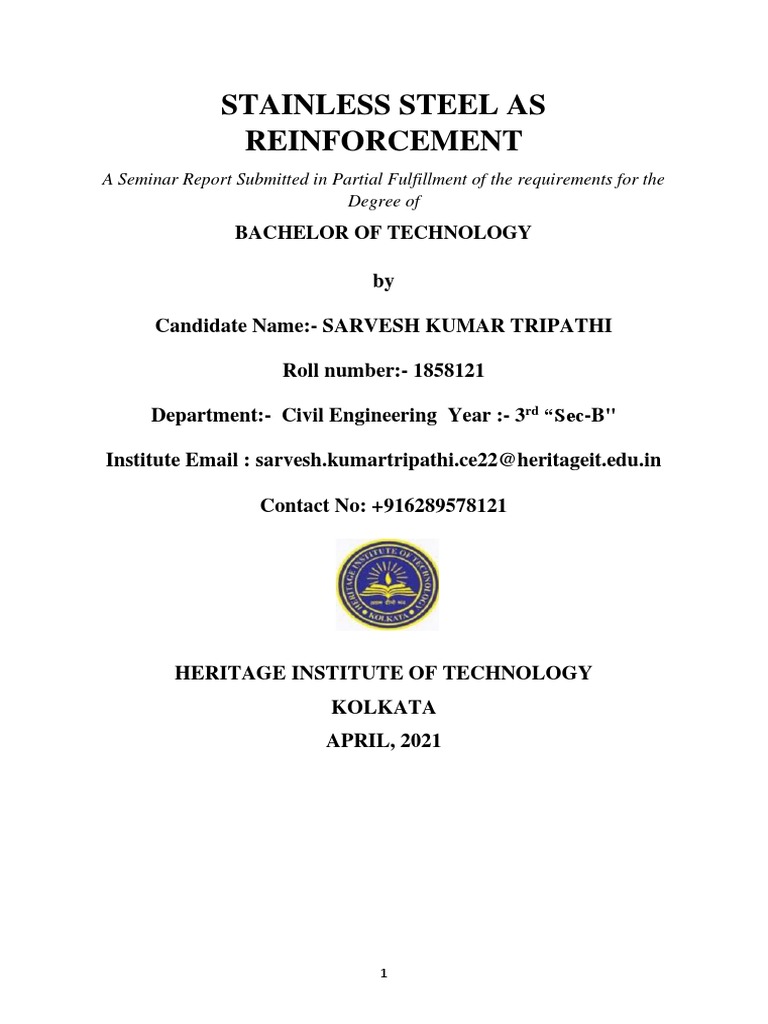 Report On Stainless Steel As Reinforcement | PDF | Stainless Steel | Steel