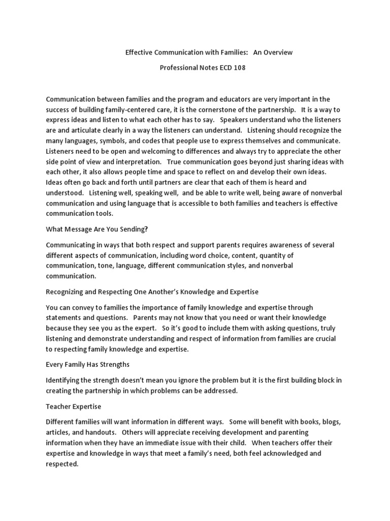 Effective Communication With Families Ecd 108 Professional Reading ...