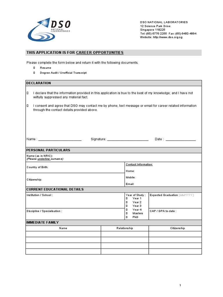 DSO Application Form - Career Opportunities | PDF | Lecturer ...