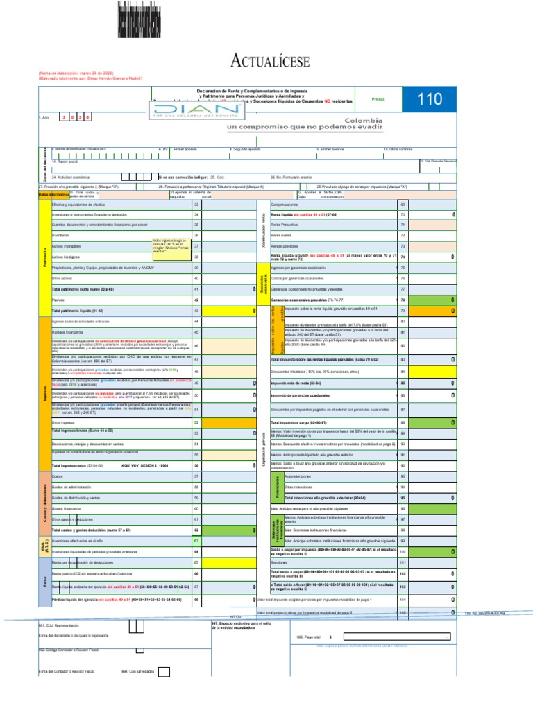 Formulario 110-2019 Excel Al Aula - Practica | PDF | Dividendo | Impuestos