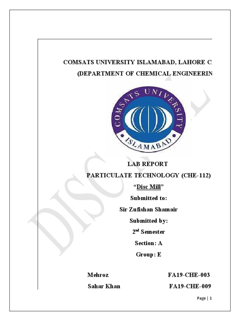 Disc Mill Lab Report and Analysis | PDF | Mill (Grinding) | Chemistry