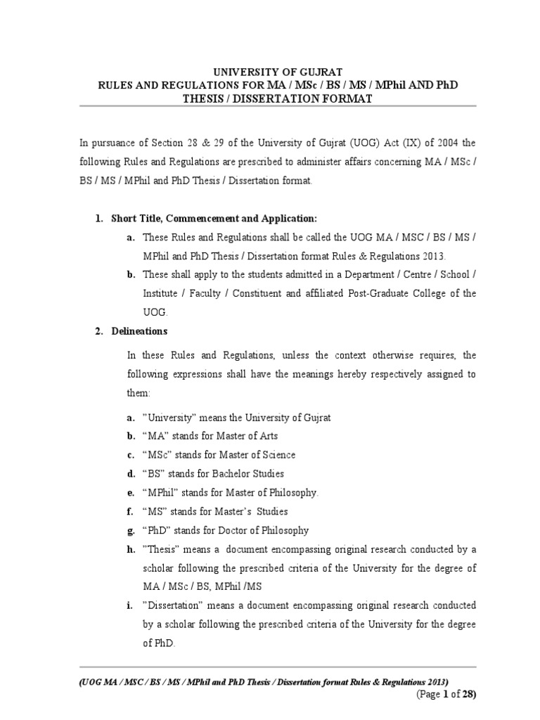 Ma / MSC / Bs / Ms / Mphil and PHD Thesis / Dissertation Format | PDF ...