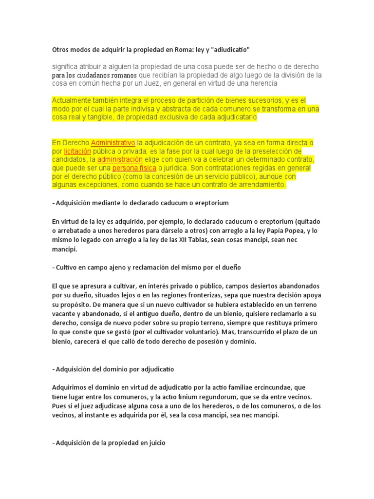 Otros Modos de Adquirir La Propiedad en Roma | PDF | Propiedad | Ley ...