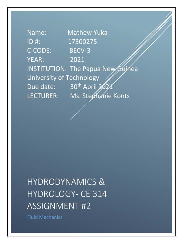 CE 314 Assignment | PDF | Mechanical Engineering | Fluid Dynamics