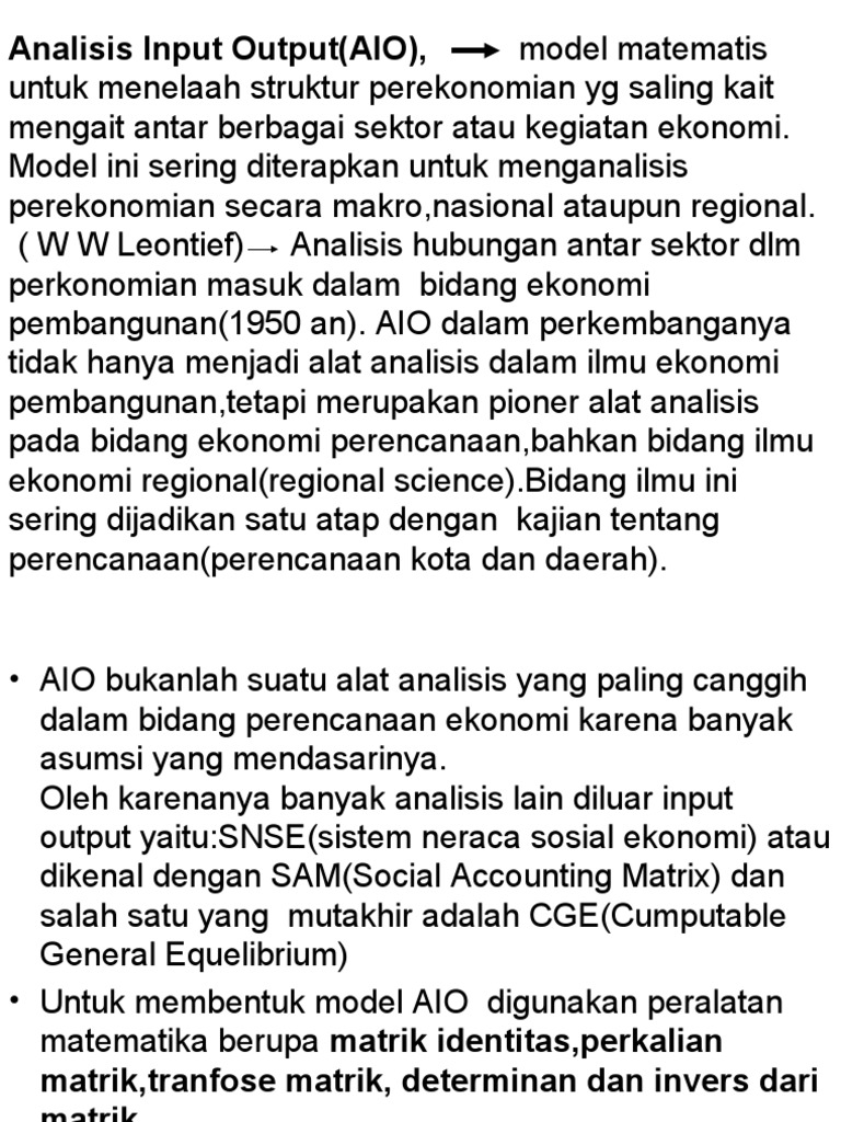 Analisis Input Output (AIO), Model Matematis | PDF