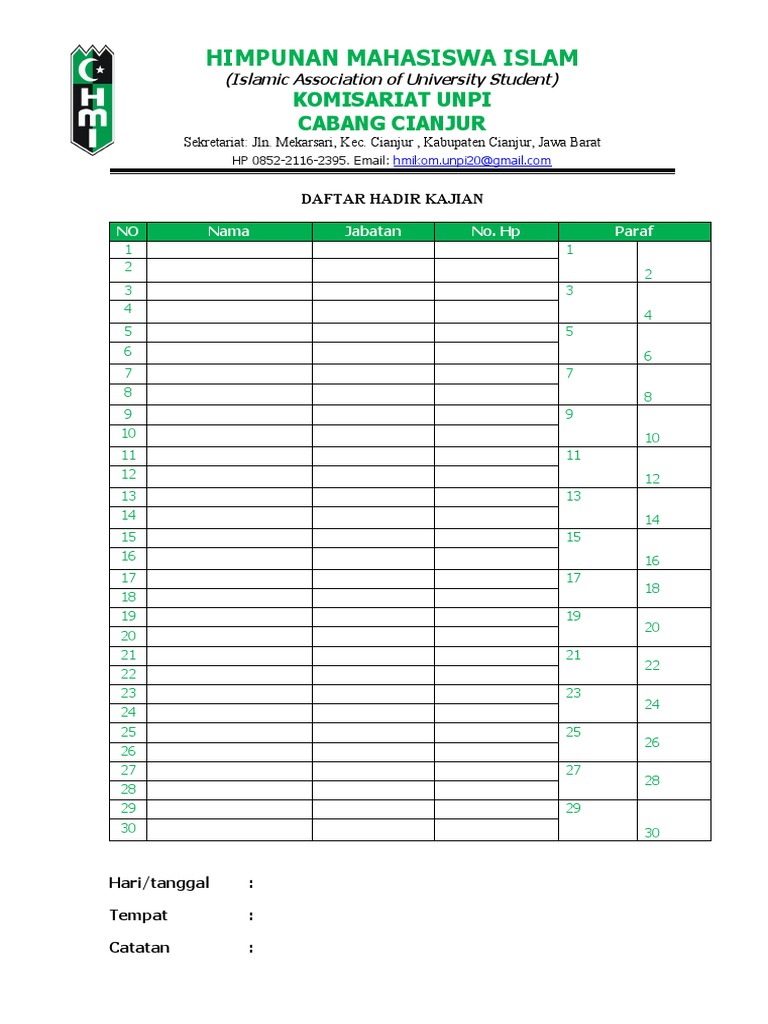 Daftar Hadir Kajian | PDF