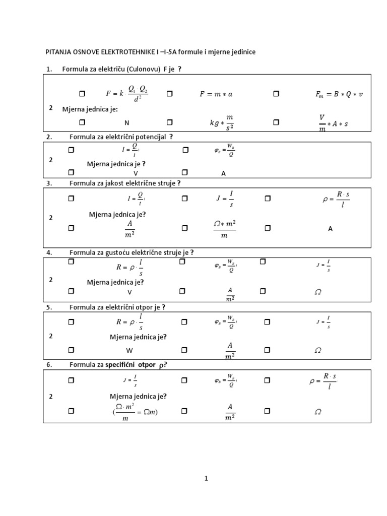 Test Pitanja Za Osnove Elektrotehnike I - Bez Odgovora | PDF