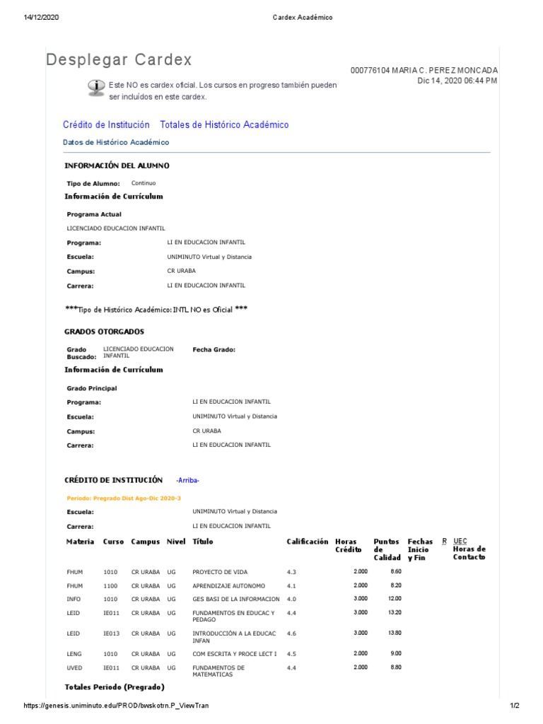 Cardex Académico | PDF | Etapas educativas | La naturaleza humana