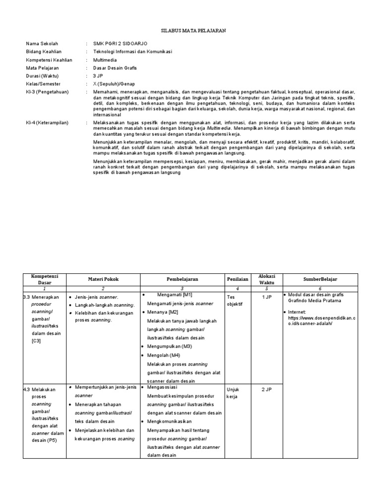 Silabus Dasar Desain Grafis 10 | PDF