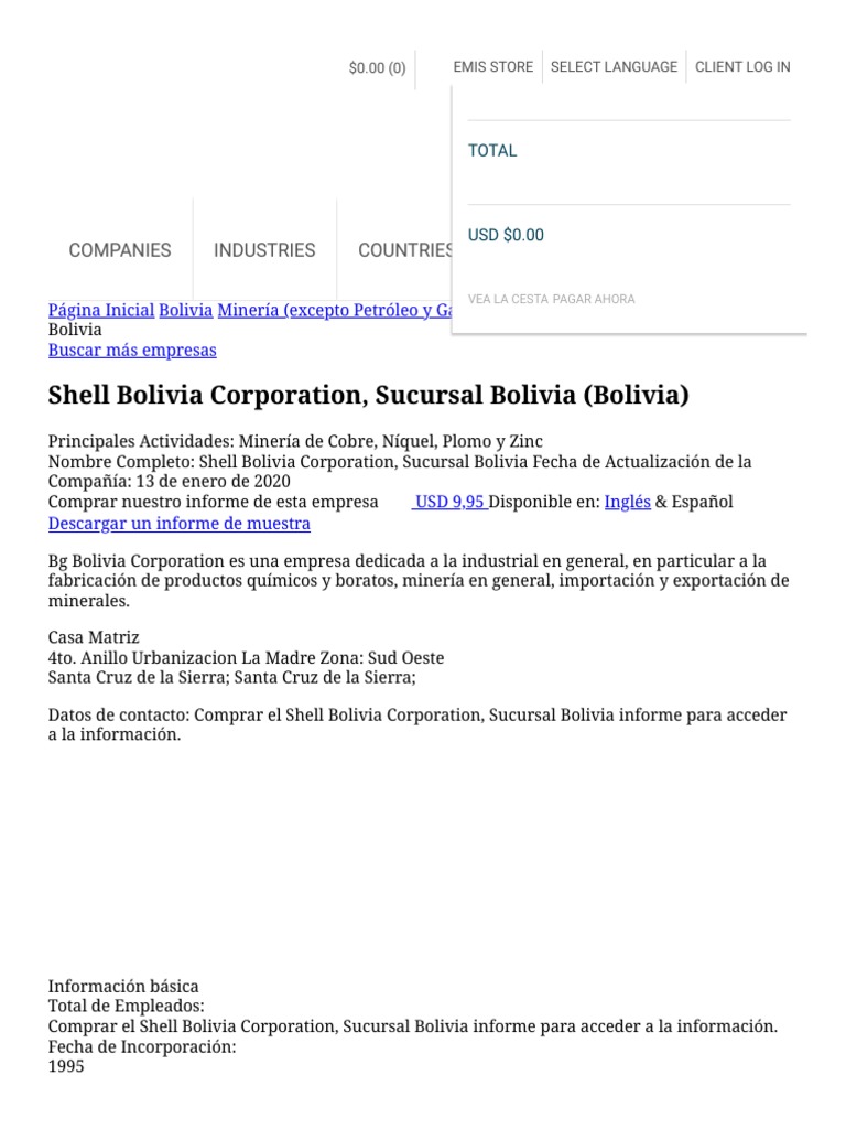Shell Bolivia Corporation, Sucursal Bolivia Perfil de Compañía - Bolivia - Contactos y ...
